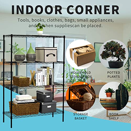 HCY 4-Tier Wire Shelving Unit Storage Shelves Shelf Organizer 54inx36inx14in Heavy Duty Metal Rack NSF Height Adjustable for Laundry Bathroom Kitchen Garage Pantry Organization(Black)