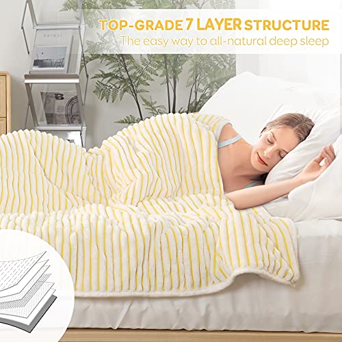 Lofus Ribbed Sherpa Fleece Weighted Blanket 60x80 inch 20lbs, White&Lemon