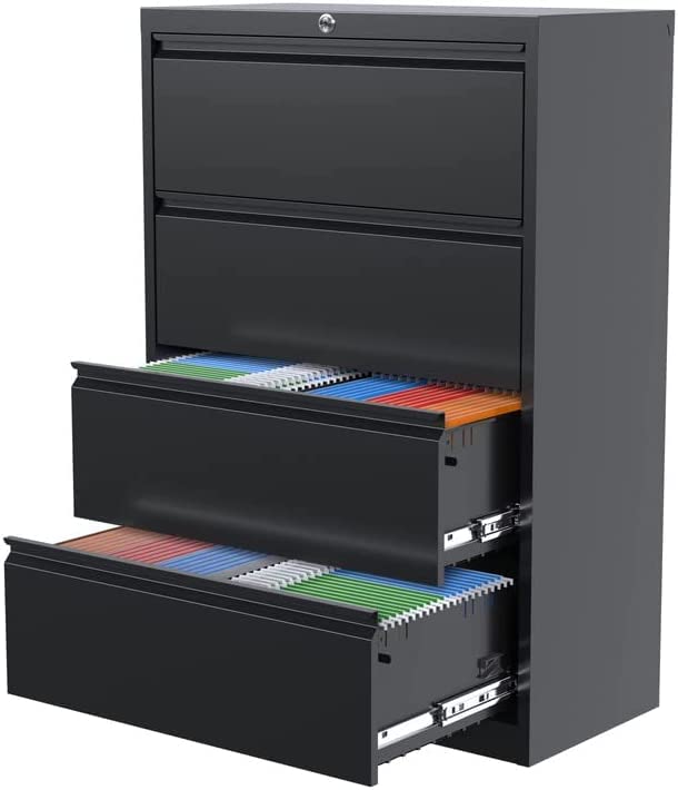 Aobabo 4 Drawer Metal Lateral File Cabinet with Lock,Metal Storage Cabinet for Hanging Files Letter/Legal/F4/A4 Size,Steel Filing Cabinet for Home Office,Assembly Required (Black,4 Drawer)…