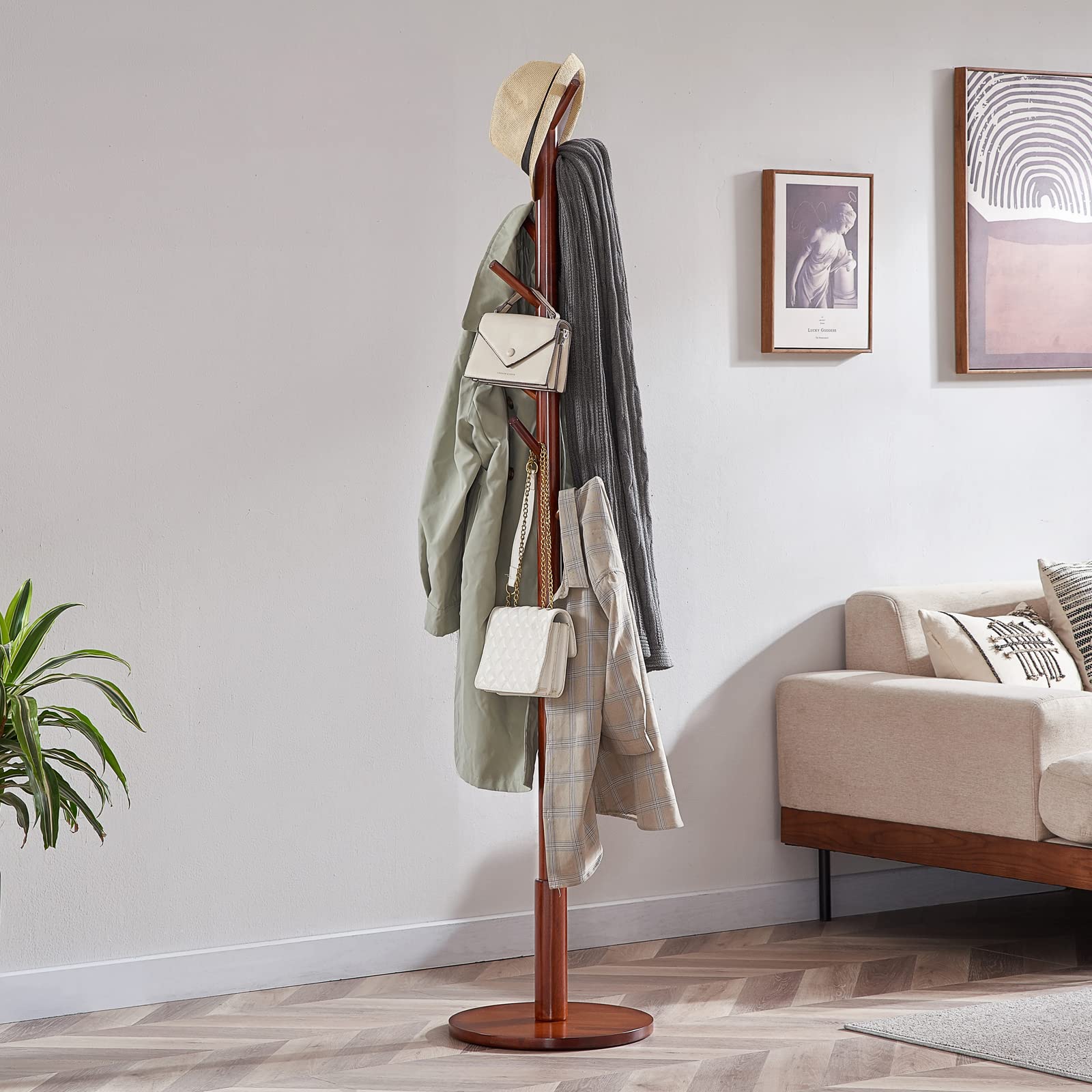 Frestanding Coat Rack with 8 Hooks for Coats and Bags - Sturdy and Easy to Assemble Coat Tree for Entryway, Hallway, Bedroom, and Office