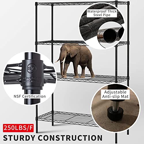HCY 4-Tier Wire Shelving Unit Storage Shelves Shelf Organizer 54inx36inx14in Heavy Duty Metal Rack NSF Height Adjustable for Laundry Bathroom Kitchen Garage Pantry Organization(Black)