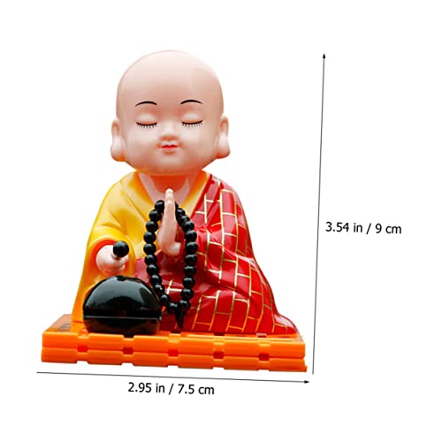 Tofficu 4pcs Head Dashboard Doll Small Funny Monk Energy Figurine Office Toys Shaking Statue Little Ornament Bobblehead Toy Ornaments for Buddha Figure Solar Display Dancing Chinese Home