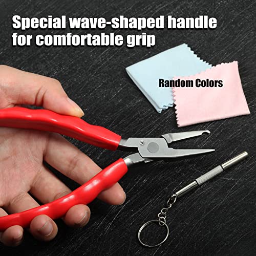 LEONTOOL 6 Inches Nose Pad Plier Adjusting Eyeglass Arms Frame Eyeglasses Repairing Plier Stainless Steel Optical Hand Tool Frames Clamp Repair Tool with Screwdriver and Glasses Cloth