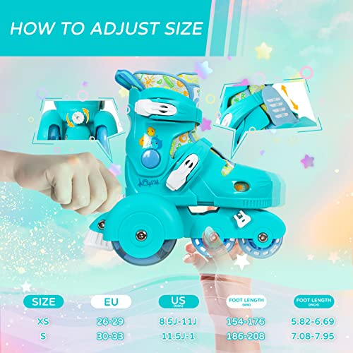 MammyGol Roller Skates for Girls Kids, 4 Size Adjustable Rainbow Quad Skates with All Light Up Wheels for Toddlers Boys Outdoor Indoor