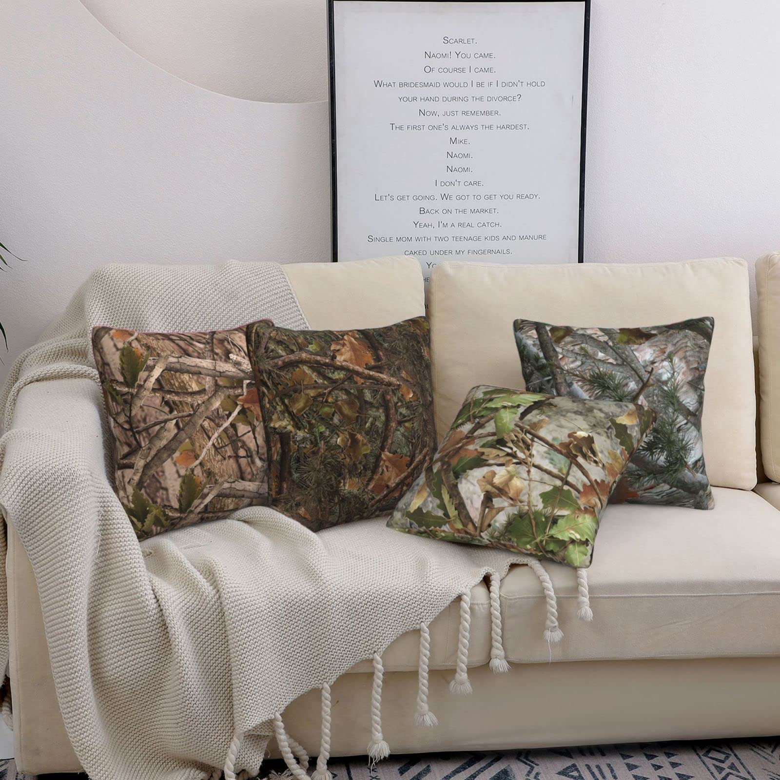 Worltoldb Real Camo Throw Pillow Covers Set of 4 Decorative Soft Linen Fabric Square Cushion Case for Room Bedroom Sofa Car 18x18