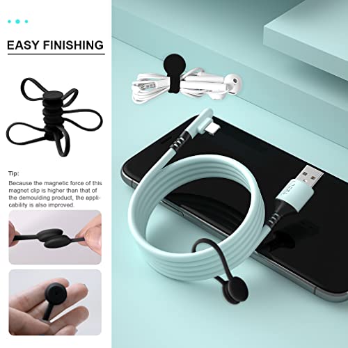 Kamemc Black Magnetic Cable Ties 10-Pack, Silicone Cord Twist Ties Magnet Strap for Charging Wire Organizer, Earphone Cords Wrap, Fridge Magnets, Storage Or Travel