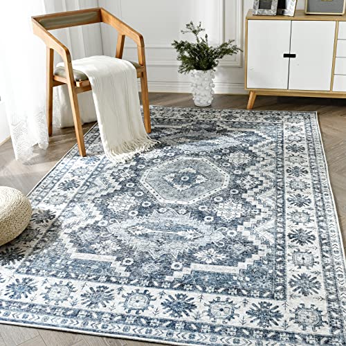 jinchan Area Rug 5x7 Persian Rug Vintage Floor Cover Indoor Carpet Blue Grey Traditional Retro Gray Accent Rug Non Slip for Kitchen Living Room Bedroom