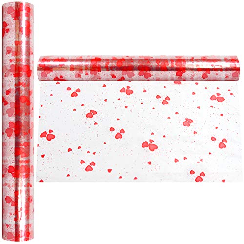 Cellophane Wrap Roll Hearts Design | 100β Ft. Long X 16β in. Wide | 2.3 Mil Thick Crystal Clear with Red Hearts | Gifts, Baskets, Treats, Flowers, Cello Wrapping Paper | Hearts Design Cellophane for Birthdays, Holidays, Graduations | by Anapoliz