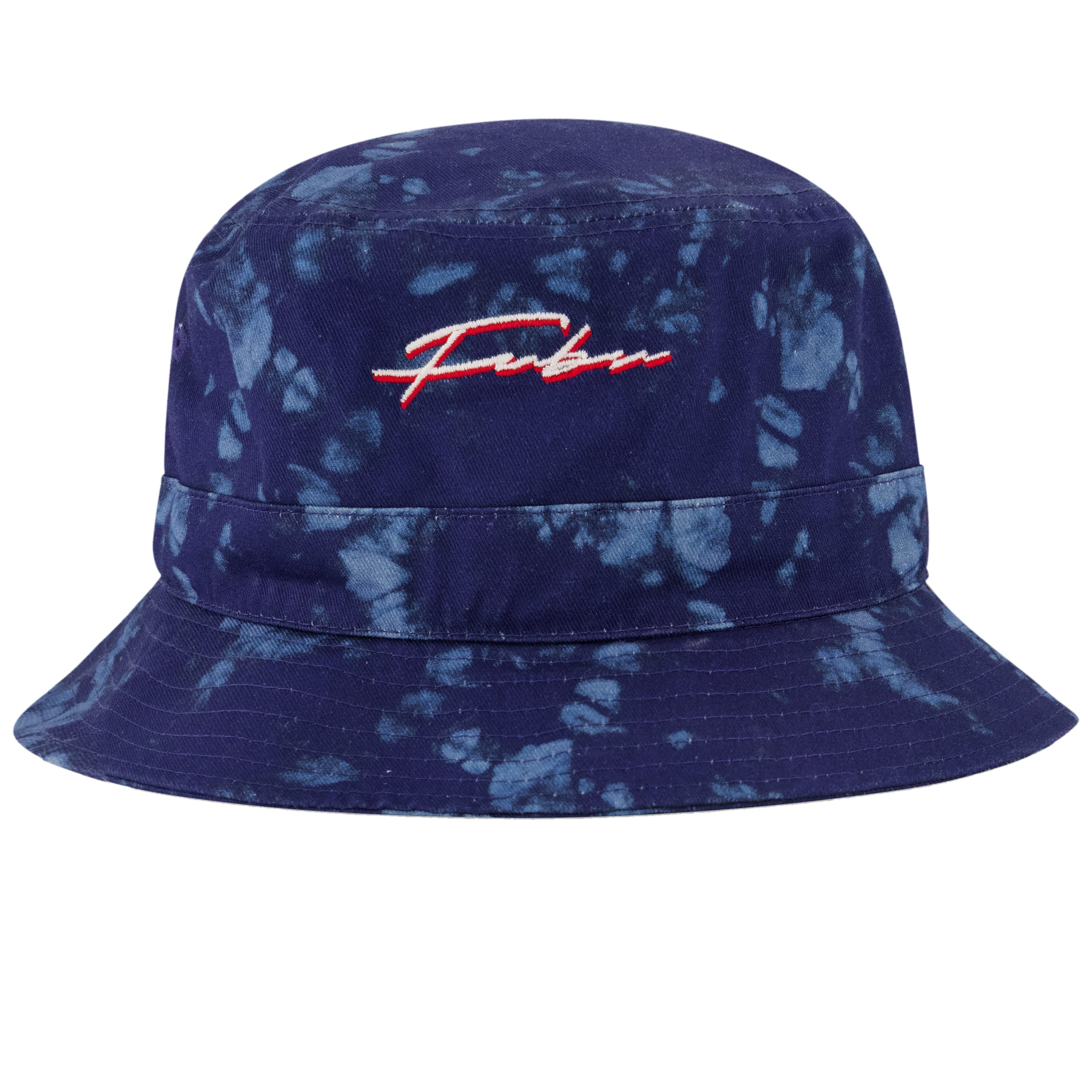 FUBU Bucket Hat, Tie Dye Cotton Twill Packable Travel Cap with Vintage Logo, Navy, One Size