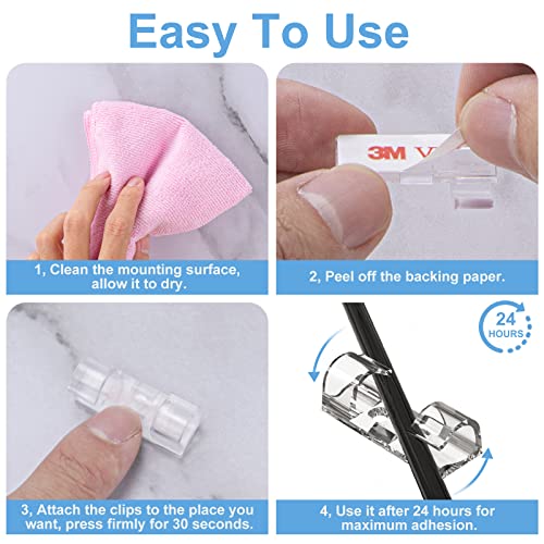 TidyHelper Adhesive Cable Clips Clear (40PCS, M), Upgraded Wire Holders Cord Clips for Wall, Strong Cord Organizer Cable Management Under Desk, Car, PC, Christmas Light Clips Indoor/Outdoor