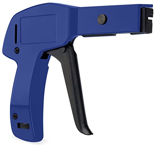 RVR Zip Tie Install Tool - Powerful Tension with Built-In Flush Cutter, All Metal, Adjustable, Comfort Grip, Spring Loaded Lightweight Cable Tie Gun, 6" for Nylon Ties up to 1/4β- Blue