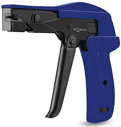 RVR Zip Tie Install Tool - Powerful Tension with Built-In Flush Cutter, All Metal, Adjustable, Comfort Grip, Spring Loaded Lightweight Cable Tie Gun, 6" for Nylon Ties up to 1/4β- Blue
