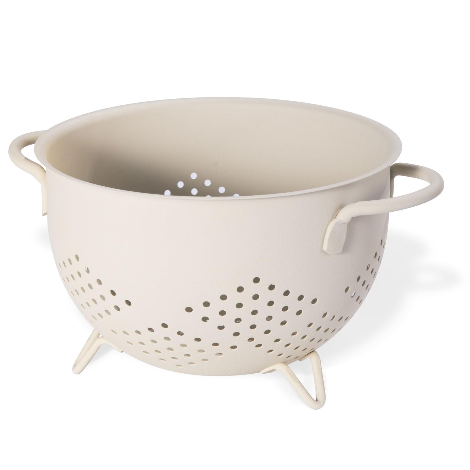 Metal Colander 5 Quart Powder Coated Self-draining Metal Strainer with Base,Kitchen Pasta Fruit Vegetable Basket with Double Handles (Sand Yellow)