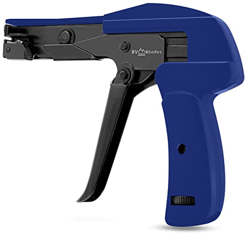 RVR Zip Tie Install Tool - Powerful Tension with Built-In Flush Cutter, All Metal, Adjustable, Comfort Grip, Spring Loaded Lightweight Cable Tie Gun, 6" for Nylon Ties up to 1/4β- Blue