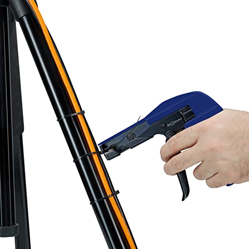 RVR Zip Tie Install Tool - Powerful Tension with Built-In Flush Cutter, All Metal, Adjustable, Comfort Grip, Spring Loaded Lightweight Cable Tie Gun, 6" for Nylon Ties up to 1/4β- Blue