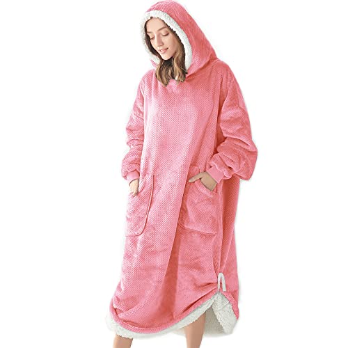 BEDELITE Wearable Blanket Hoodie, Oversized Cozy Warm Sherpa Hooded Blanket Adult, Long Sweatshirt Blanket for Women Men Teen