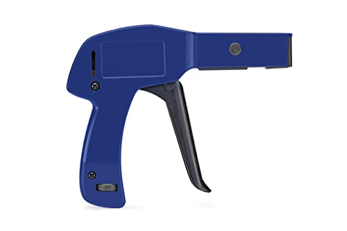 RVR Zip Tie Install Tool - Powerful Tension with Built-In Flush Cutter, All Metal, Adjustable, Comfort Grip, Spring Loaded Lightweight Cable Tie Gun, 6" for Nylon Ties up to 1/4β- Blue