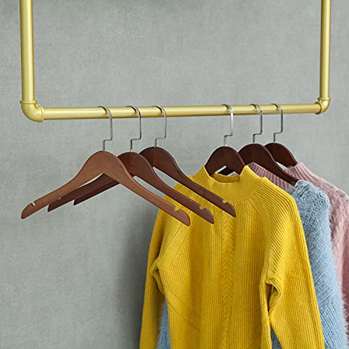 Industrial Pipe Wall Mounted Garment Rack with Top Shelf, Detachable Pipe Clothes Rack, Space-Saving Hanging Bar, Detachable Multi-Purpose Rod for Closet Storage, Gold, 47.2x10 Inches