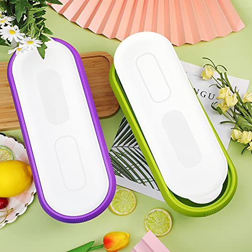 2 Pieces Ice Cream Storage Containers with Lids Set 2.5 Quarts Homemade Ice Cream Tubs, Reusable Cream Container with Non Slip Base Freezer Containers (Green and Purple)