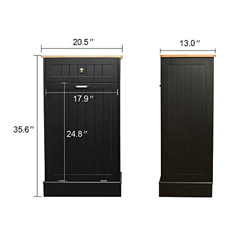 New Kitchen Trash Cabinet,Tilt Out Trash Cabinet with Solid Hideaway Drawer,Free Standing Wooden Kitchen Trash Can Recycling Cabinet Trash Can Holder,Removable Cutting Board (Black)