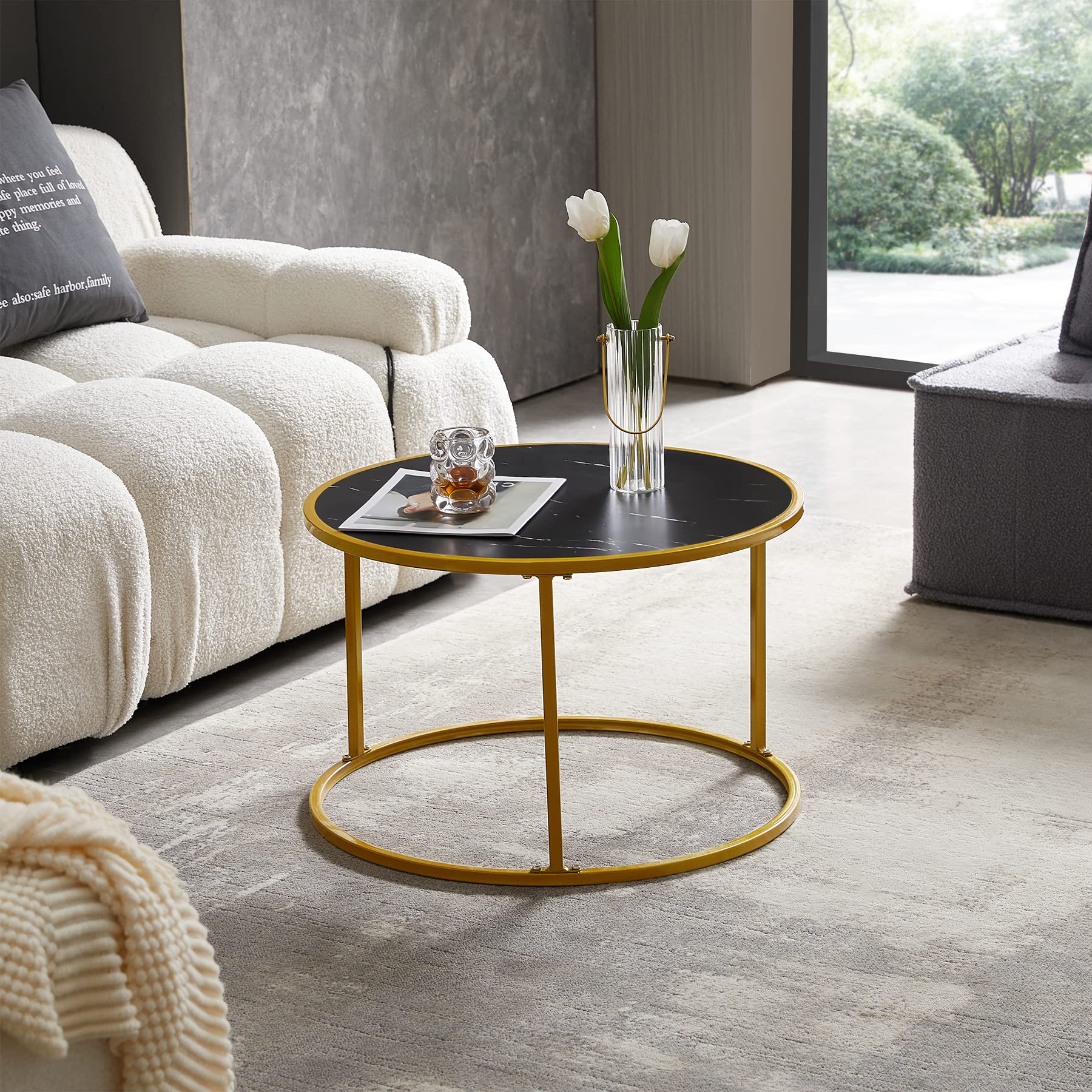 Round Coffee Table Living Room Side Tables Modern Marble Metal Frame Furniture Home Decor