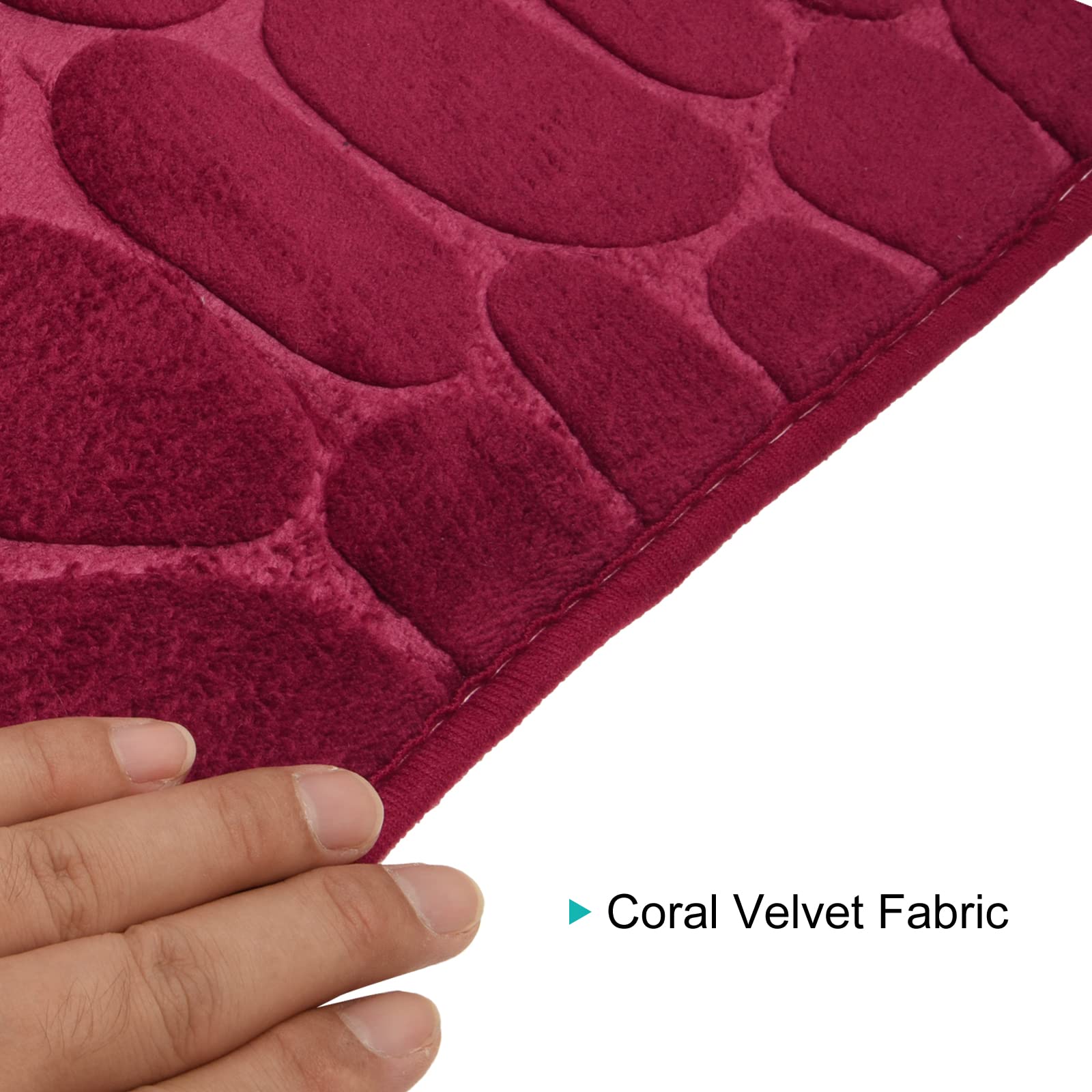 CASA -J 2pcs Memory Foam Bath Mat 31.49" x 19.68", Cobblestone Embossed and Non-Slip Bath Rugs Machine Washable Suitable for Showers Sink Bathtub,Red