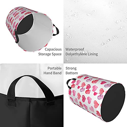 Laundry Basket,Pink Watercolor Painted Hearts,Collapsible Laundry Baskets,Clothes Hampers For Laundry,Laundry Bin Waterproof Lining-Medium