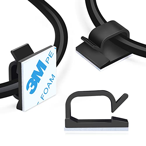 XHF 0.63” Adhesive Cable Wire Clips Black 60pcs, Outdoor Cable Management Wire Organizer Cord Holder for Under Desk, Car, Wall, TV PC Ethernet Cable