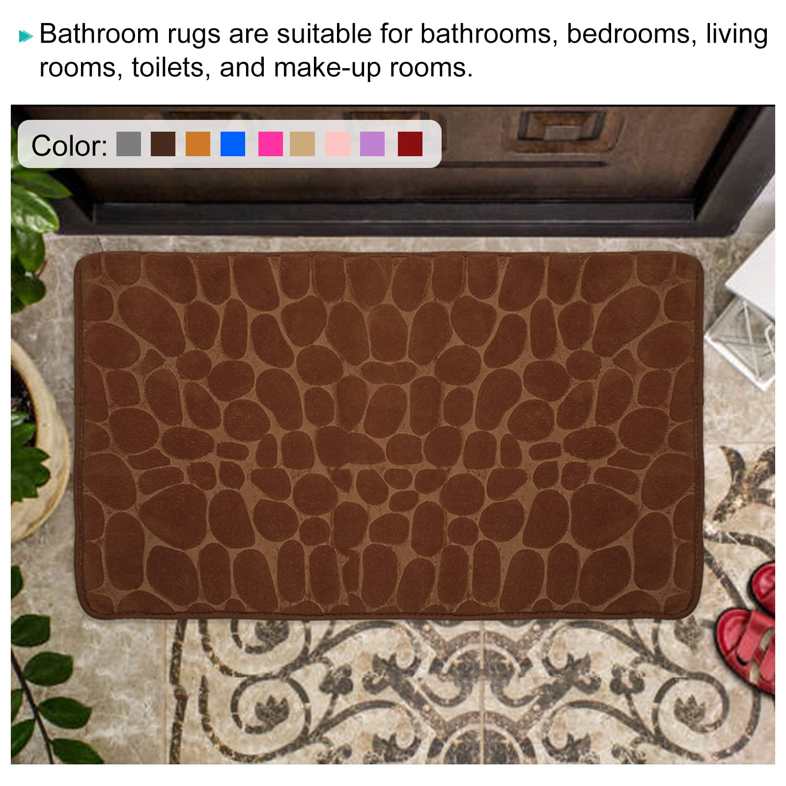 CASA -J 2pcs Memory Foam Bath Mat 31.49" x 19.68", Cobblestone Embossed and Non-Slip Bath Rugs Machine Washable Suitable for Showers Sink Bathtub,Red