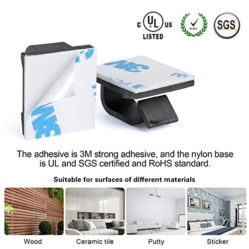 XHF 0.63β Adhesive Cable Wire Clips Black 60pcs, Outdoor Cable Management Wire Organizer Cord Holder for Under Desk, Car, Wall, TV PC Ethernet Cable
