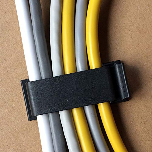 SOULWIT 50Pcs Self Adhesive Cable Management Clips, Cable Organizers Wire Clips Cord Holder for TV PC Ethernet Cable Under Desk Home Office (Black)