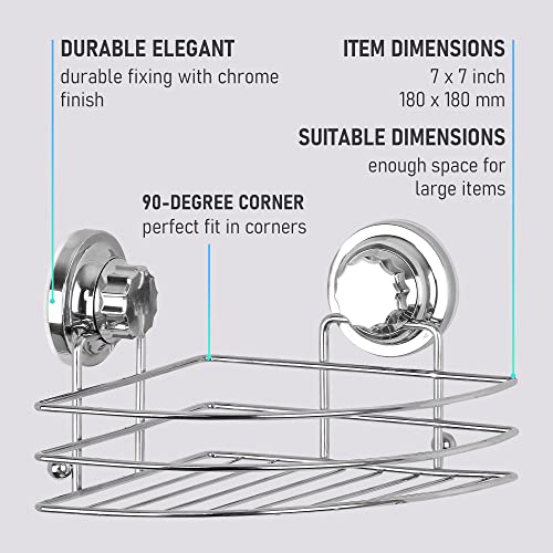 EDNA HOME Shower Corner Caddy with Vacuum Suction Cups, Shower Organizer, Rustproof Chrome Storage Basket, Bathroom Holder for Shampoo, Gel, Conditioner, Made in Europe
