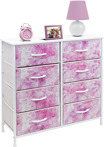 Sorbus Dresser with 8 Drawers - Furniture Storage Chest Tower Unit for Bedroom, Hallway, Closet, Office Organization - Steel Frame, Wood Top, Easy Pull Fabric Bins (8-Drawer, Pink)