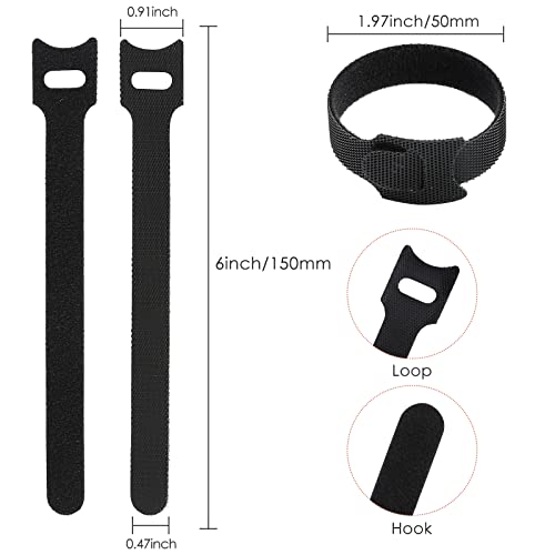 120PCS Reusable Cable Ties Black Cable Management Cord Organizer 6 Inch Wire Straps for Home Office Data Centers USB Desk Electronics Accessories Organizing