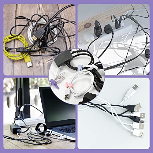 20 Pcs Silicone Zip Ties, Reusable Wire Ties 4.5'' Rubber Cable Ties Straps for Wire Management Home Office Table Organizer, Elastic Cord Ties in White, Black, Pink, Purple, and Blue
