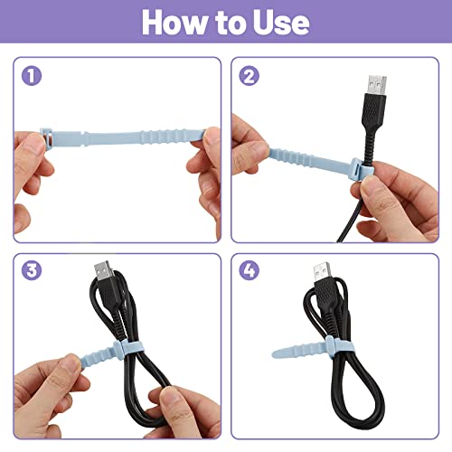 20 Pcs Silicone Zip Ties, Reusable Wire Ties 4.5'' Rubber Cable Ties Straps for Wire Management Home Office Table Organizer, Elastic Cord Ties in White, Black, Pink, Purple, and Blue