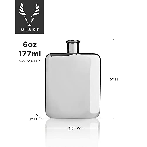 Viski Silver Flask, Polished Stainless Steel Flask with Screw Top for Alcohol, Liquor Flask for Men, 6 Ounces, Set of 1