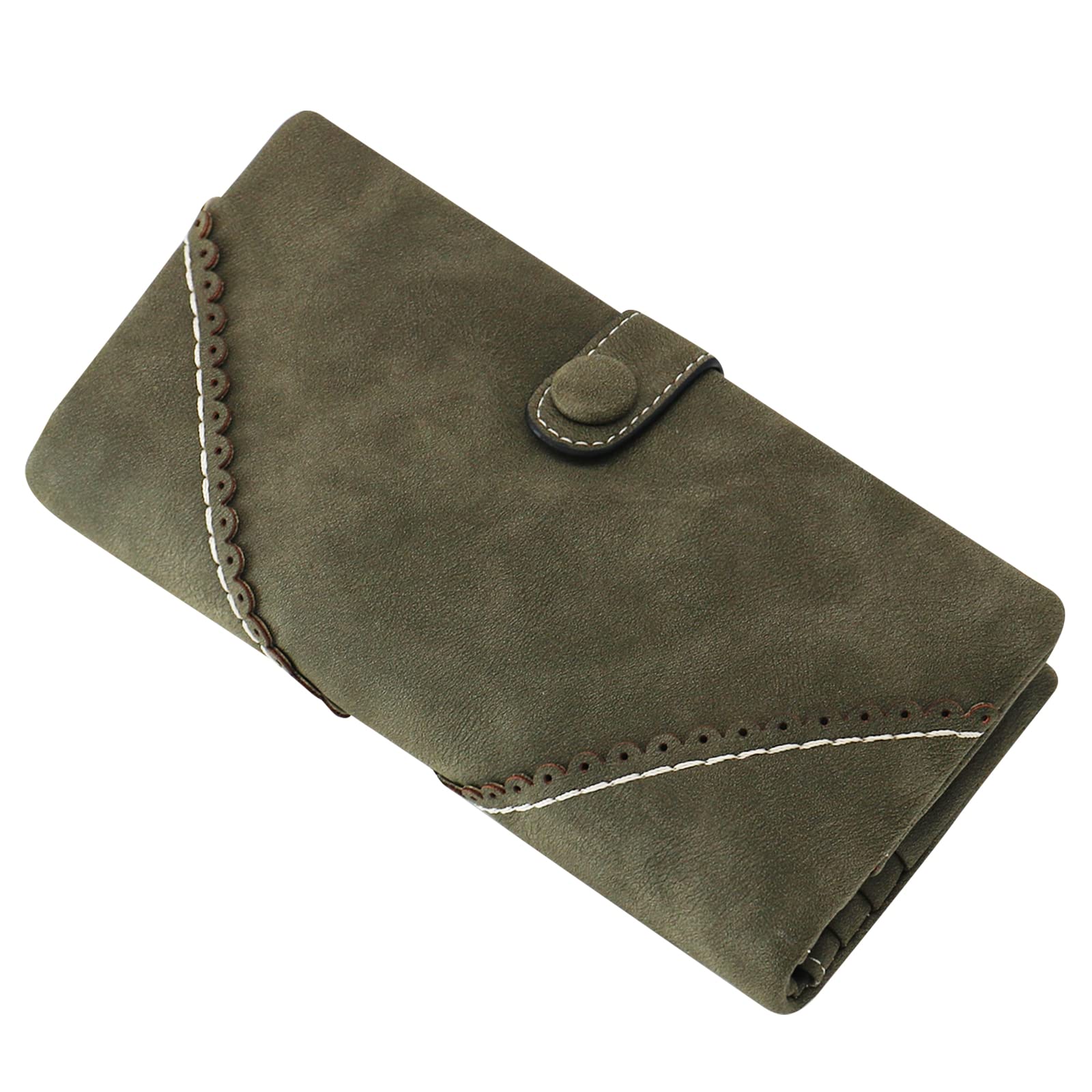 Women Vegan Leather Wallet Bifold Clutch Large Capacity Card Organizer Buckle Long Purse for Girls Candy Color (Dark-Green)