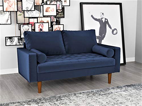 US Pride Furniture NS5455-L Caladeron Mid-Century Modern Loveseat in Soft Velvet, Space Blue