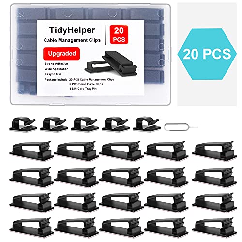 TidyHelper Cable Management Clips, Large Clips for Under Desk Wire Management, Adhesive Organizer Multiple Cord (Computer/PC, Network, TV, Ethernet, Electric Wires) Black 20 PCS