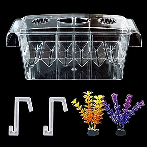 PINVNBY Fish Breeding Box Aquarium Acrylic Fish Isolation Breeder Box Acclimation Hatchery Incubator Box with Suction Cups for Baby Fishes Shrimp Clownfish Aggressive Fish and Guppy