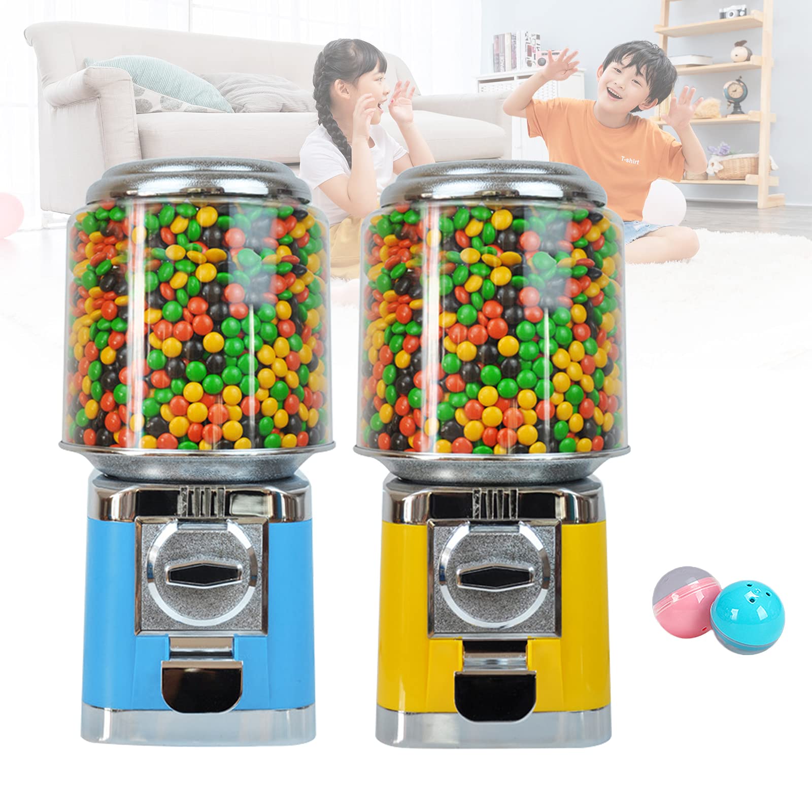 Candy Gumball Vending Machine, Commercial Candy Dispenser Machine, Automatic Candy Gumball Machine Bubble Gum Machine for Gaming Stores (Yellow)