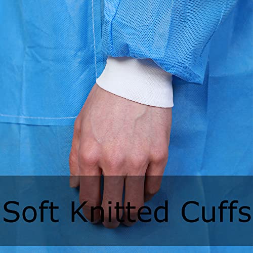 Greenour Disposable Lab Coat Blue Pack of 10 SMS with Pockets for Adult Knitted Collar and Cuffs Breathable Fluid Resistant(Large