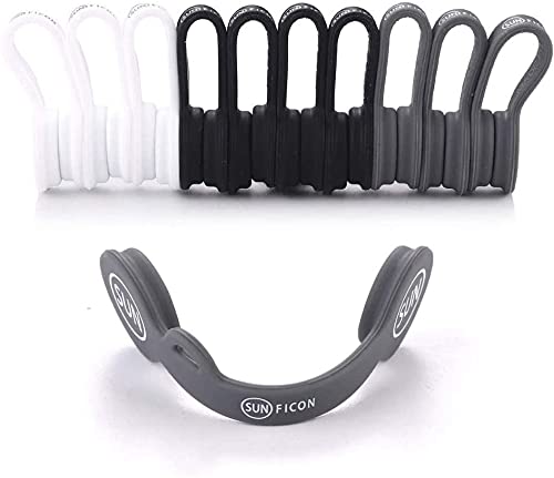 SUNFICON 10 Pack Earbuds Cords Organizers Magnetic Cable Clips Organizers Bookmark Clips Whiteboard Noticeboard Fridge Magnets USB Cable Manager Keeper for Home Kitchen Office School,Gray White Black