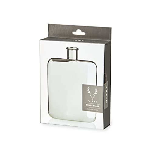 Viski Silver Flask, Polished Stainless Steel Flask with Screw Top for Alcohol, Liquor Flask for Men, 6 Ounces, Set of 1