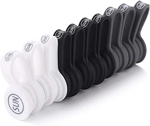 SUNFICON 10 Pack Earbuds Cords Organizers Magnetic Cable Clips Organizers Bookmark Clips Whiteboard Noticeboard Fridge Magnets USB Cable Manager Keeper for Home Kitchen Office School,Gray White Black