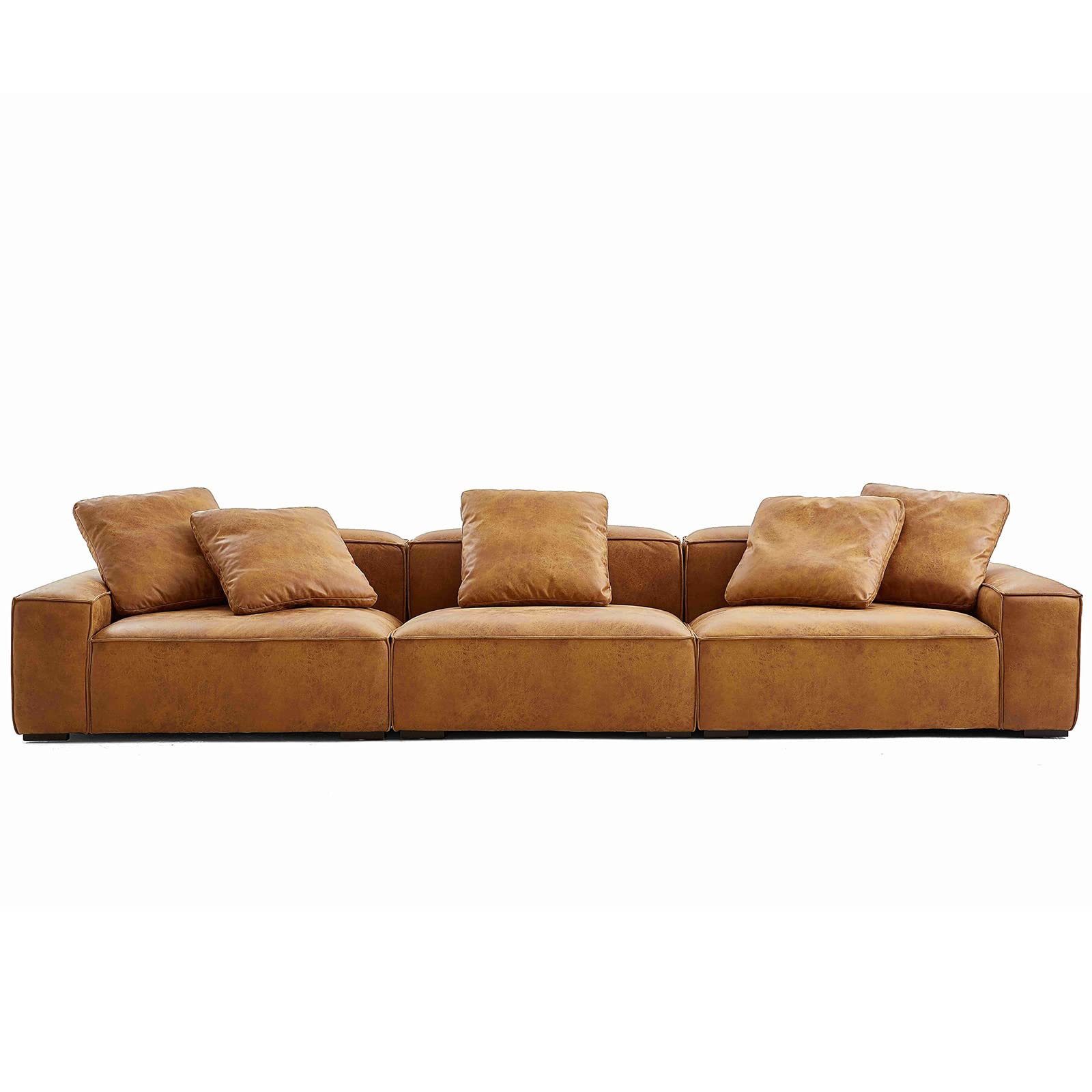 Mido Mido 142” Wide 5 Seater Sofa Filled with Feather and Foam, Modern Air Leather Large Sectional Sofa Couch, Waterproof, Dust-Proof Sofa Set for Living Room Apartment Home Hotel (Cognac Tan)