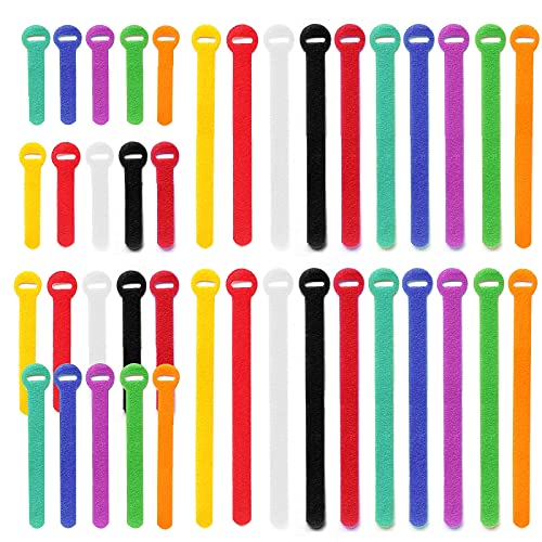 Cable Ties 100PCS,4+6+8+10 Inch Reusable Cable Management,Multi-Purpose Adjustable Cord Organizer,Fastening Microfiber Cloth Hook and Loop Cable Organizer Wire Straps,Assorted Colors