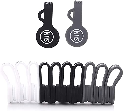 SUNFICON 10 Pack Earbuds Cords Organizers Magnetic Cable Clips Organizers Bookmark Clips Whiteboard Noticeboard Fridge Magnets USB Cable Manager Keeper for Home Kitchen Office School,Gray White Black