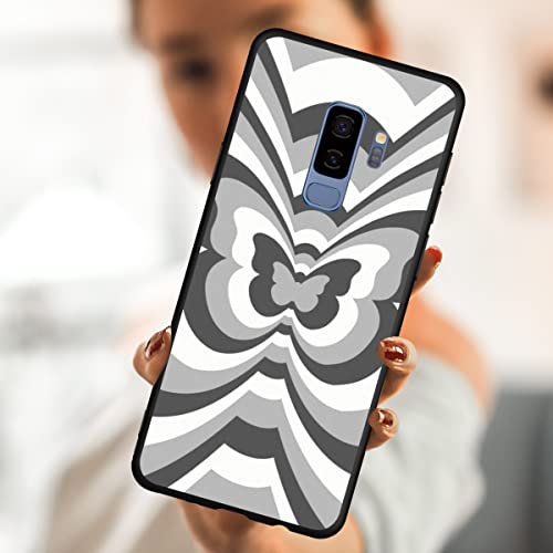 zaztify Phone Case for Samsung Galaxy S9 Plus, Grey Butterfly Tunnel Center Coffee Latte Valentine Color Block Cute Pattern Shockproof Protective Anti-Slip Slim Soft Cover Shell